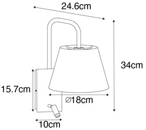 Moderní nástěnná lampa bílá a bronzová s lampičkou na čtení - Renier