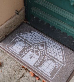 Artsy Doormats Vánoční rohožka Chaloupka, béžová barva, plast