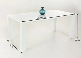Jídelní stůl, bílá vysoký lesk HG, 140-180x80 cm, ASPER NEW TYP 1
