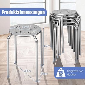 Costway Sada 6 stohovacích stoliček, stohovatelná kovová stolička, kulatá