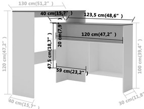 vidaXL Marketos Barový stůl se 2 stolními deskami bílý a šedý 130 x 40 x 120 cm