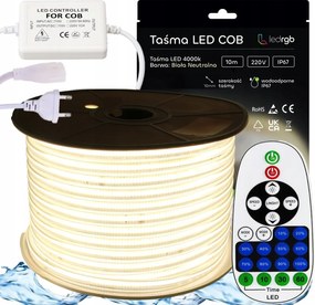 Set Led pásek Cob 230V 10m 4000K Bílý Neutrální Stmívač Dálkový Ovladač Ir