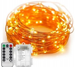 KIK LED světla dekorativní drátěný řetěz 10m 100LED s dálkovým ovládáním teplá bílá