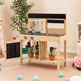 Costway Dětská kuchyňka s 2 odnímatelným dřezem a sporákem a kuchyňským nádobím