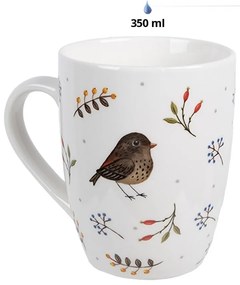 Bílý keramický hrnek s motivem ptáčka Moineau - 12*8*10 cm / 350 ml