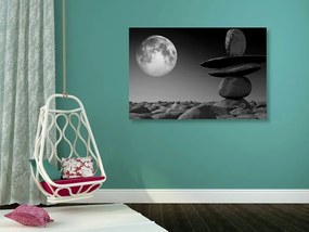 Obraz skládané kameny v měsíčním světle v černobílém provedení - 120x80 cm
