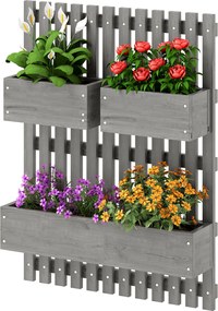 Outsunny nástěnný vertikální truhlík — 3 odnímatelné truhlíky z masivní jedle s netkanými vložkami, 60 × 16 × 80 cm (šedá) | Aosom