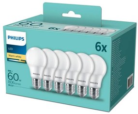 SADA 6x LED Žárovka Philips E27/8W/230V 2700K