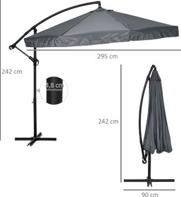 Konzolový slunečník Outsunny 295x295cm s ruční klikou a moskytiérou, otočný o 360°, pro 8 osob, zahradní slunečník z oceli a polyesteru | Aosom.de