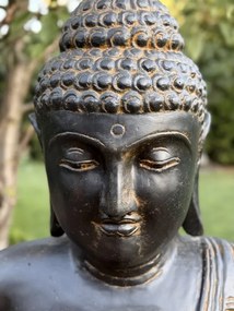 Socha Buddha 100 cm – černá s jemnými žlutými akcenty