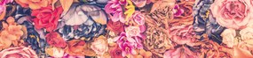 DIMEX | Fototapeta do kuchyně Květinové zátiší KI-260-178 | 260 x 60 cm | růžová, meruňková, modrá, oranžová