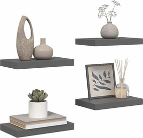 Plovoucí nástěnné police 4 ks šedé vysoký lesk 40x23,5x3,8 cm MDF 323786
