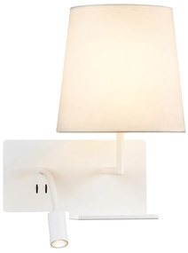 SLV Somnila Flex, nástěnné svítidlo k posteli, 1x E27 + LED 3W 3000K, bílá, verze vpravo, USB přípojka
