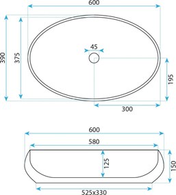 Rea Maya, keramické umyvadlo na desku 600x390x150 mm, bílá lesklá, REA-U5660