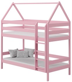 BabyBeds Dětská patrová postel DOMEČEK Velikost postele: 200x90 cm, Barva postele: Růžová, Úložný prostor: Dva menší šuplíky na kolečkách