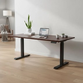 Výškově nastavitelný stůl OfficeTech D, 180 x 80 cm, černá podnož, wenge