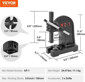 vřetenový lis, 1 tunový ruční vřetenový lis, 15 cm