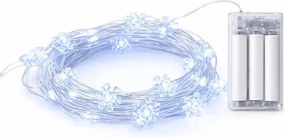 LED světýlka na baterie, vločky, 2,3 m, ledově bílá, 20 diod, čirý kabel, IP20 interiér, 3 × AA