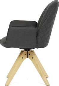 Židle jídelní s područkami, nohy z jasanu, otočná P90°+ L 90° s vratným mechanismem, černá látka (59 x 66) cm Matný