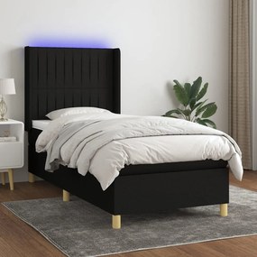 vidaXL Box spring postel s matrací a LED 100x200 cm textil [3139014] Barva: Černá