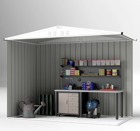 Kovová zahradní kůlna Outsunny 2,7 m² 246 x 117 x 180 cm Skladovací kůlna s oknem, 4 ventilačními otvory a zámkovými dveřmi, venkovní ocelová zahradní