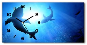 Wallmuralia Moderní skleněné hodiny na stěnu Dva žraloci 60x30 cm