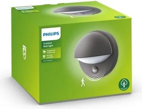 Venkovní nástěnné svítidlo Philips June E27 12W IP44 s pohybovým čidlem antracit