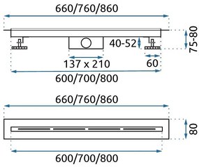 Odtokový žlab Rea FILO 60 cm, broušený nikl