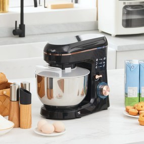 HOMCOM Stolní mixér, kuchyňský robot, šlehač, 6 stupňů, nerezová mísa 5,5 l, černý