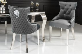 Designová židle Queen Lví hlava samet šedá