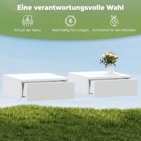 HOMCOM 2dílná sada nočních stolků, nástěnný design, zásuvka, do ložnice, dřevotříska, bílá