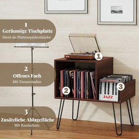 Costway Stolek na gramofon s nabíjecí stanicí, hnědý