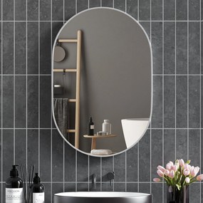 HOMCOM Oválné Zrcadlo do Koupelny 60x90 cm se Stříbrným Hliníkovým Rámem - Dekorativní Zrcadlo na Zeď Horizontální nebo Vertikální pro Obývací Pokoj,…
