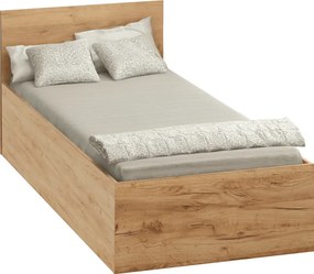 Postel s kovovým roštem a úložným prostorem, 90x200, dub craft zlatý, DOLI