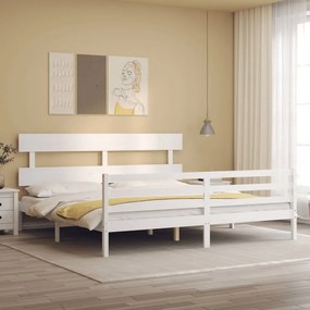 Rám postele s čelem bílý 200 x 200 cm masivní dřevo,  3195112