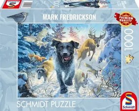 SCHMIDT Puzzle Psí láska: Černý labrador ve sněhu / 1000 dílků / od 12