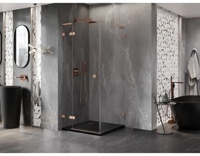 Mexen Lunar, L sklápěcí sprchový kout levý 80 x 80 cm, 8mm čiré sklo, profil měděná matná, 834L-080-080-65-00-L