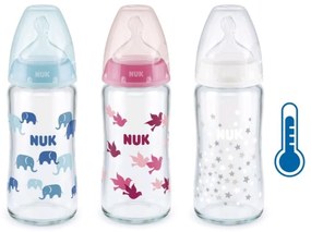 NUK skleněná kojenecká láhev FC s kontrolou teploty 240 ml růžová