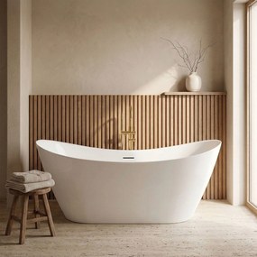 Rea FERRANO Slim, volně stojící vana 1520×730×670 mm, bílá, černá krytka odtoku, KPL-W6080