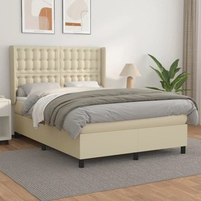Box spring postel s matrací krémová 140x190 cm umělá kůže 3132497