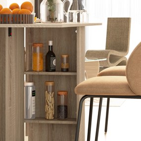 Skládací jídelní stůl HOMCOM – Sklápěcí stůl do kuchyně s kolečky, sklápěcími křídly a policemi pro 4-6 osob 75x140x74 cm Přírodní