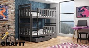 Dřevěná patrová postel Monika 80x200 cm s úložným prostorem - grafit