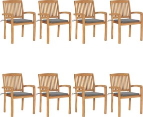 vidaXL Stohovatelné zahradní židle s poduškami 8 ks masivní teak [3073245] Barva: Šedá