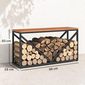 Outsunny 2-v-1 dřevník na krb do interiéru 98 x 28 x 50 cm, zvýšený dřevník s policí, přepážkou a pomocným stolkem