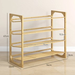 HOMCOM Botník, Stojan na boty se 4 úrovněmi z bambusu, pro max. 12 párů bot, policový botník s rukojetí do předsíně, ložnice, 76 x 33 x 67 cm, Přírod…