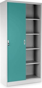 Univerzální kovová skříň s posuvnými dveřmi 90 x 40 x 185 cm, cylindrický zámek, zelená - ral 6033