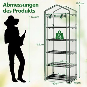 Costway Mini skleník s 5 řadovými policemi a PE krytem a svinovacími dvířky