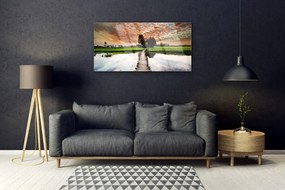 Obraz na skle Most Jezero Krajina 140x70 cm