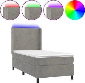 Box spring postel s matrací a LED světle šedá 90x190 cm samet 3139415