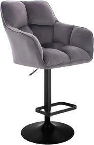 LuxuryForm DESIGN Barová židle AMALFI VELUR na černé kulaté podstavě - tmavě šedá